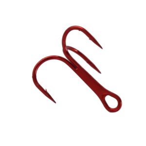 weisha treble overturned hooks high carbon steel fishing hooks lure triple hooks barbed hooks round bend treble for bass fishing tackle(size 2 10pcs,red)