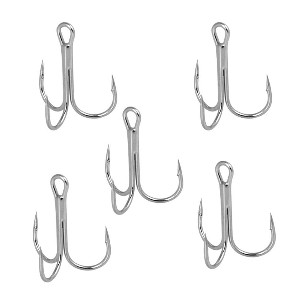 WEISHA Treble Overturned Hooks High Carbon Steel Fishing Hooks Lure Triple Hooks Barbed Hooks Round Bend Treble for Bass Fishing Tackle(Size 8 10pcs,red)