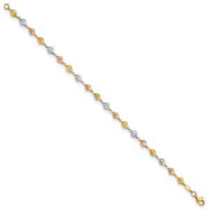 Auriga Fine Jewelry 14K Tri-Color Gold Polished Diamond-Cut Hearts Bracelet 7.5"