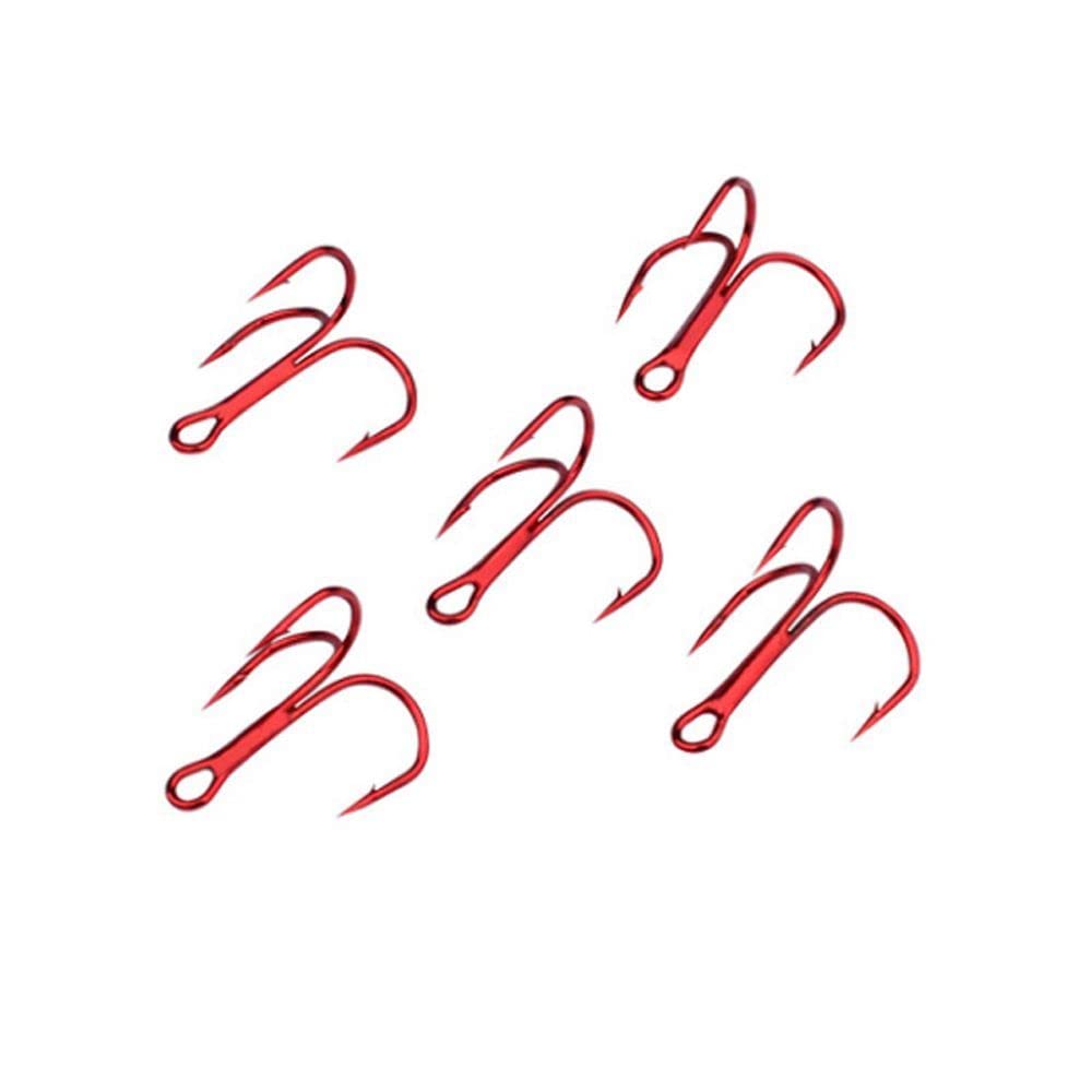 WEISHA Treble Overturned Hooks High Carbon Steel Fishing Hooks Lure Triple Hooks Barbed Hooks Round Bend Treble for Bass Fishing Tackle(Size 8 10pcs,red)