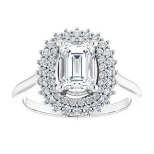 1 ct emerald cut colorless moissanite double halo engagement ring, wedding/bridal ring set, cluster style, 925 sterling silver vintage antique anniversary promise ring gift for her (4.5)