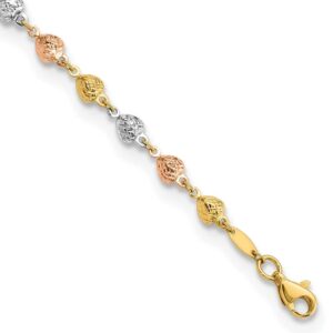 auriga fine jewelry 14k tri-color gold polished diamond-cut hearts bracelet 7.5"