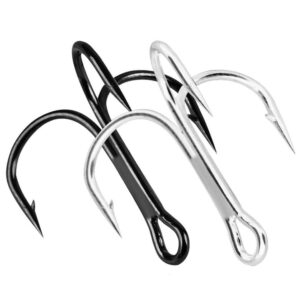 WEISHA Treble Overturned Hooks High Carbon Steel Fishing Hooks Lure Triple Hooks Barbed Hooks Round Bend Treble for Bass Fishing Tackle(Size 8 10pcs,red)