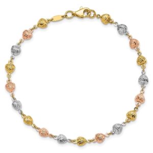 Auriga Fine Jewelry 14K Tri-Color Gold Polished Diamond-Cut Hearts Bracelet 7.5"