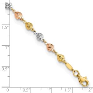 Auriga Fine Jewelry 14K Tri-Color Gold Polished Diamond-Cut Hearts Bracelet 7.5"