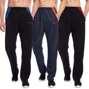 zengvee 3 pack baggy sweatpants for men with zipper pockets open bottom, quick dry mens yoga pants lightweight athletic joggers for workout, gym, black running trousers (0430 red blue navy 3 pcs xxl)