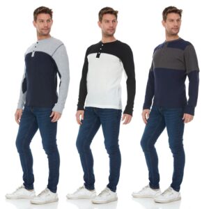 DARESAY 3 Pack: Thermal Long Sleeve Tee Shirt for Men- Henley & Crew Long Sleeve Shirts for Men – Mens long sleeve T Shirts