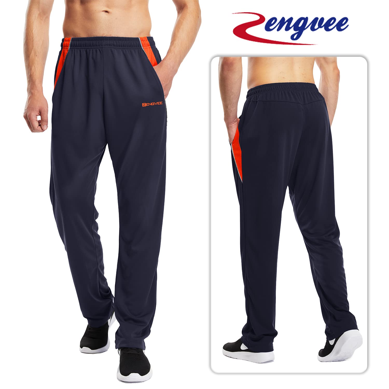 ZENGVEE 3 Pack Baggy Sweatpants for Men with Zipper Pockets Open Bottom, Quick Dry Mens Yoga Pants Lightweight Athletic Joggers for Workout, Gym, Black Running Trousers (0430 Red Blue Navy 3 Pcs XXL)