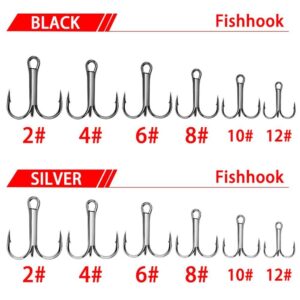 WEISHA Treble Overturned Hooks High Carbon Steel Fishing Hooks Lure Triple Hooks Barbed Hooks Round Bend Treble for Bass Fishing Tackle(Size 8 10pcs,red)