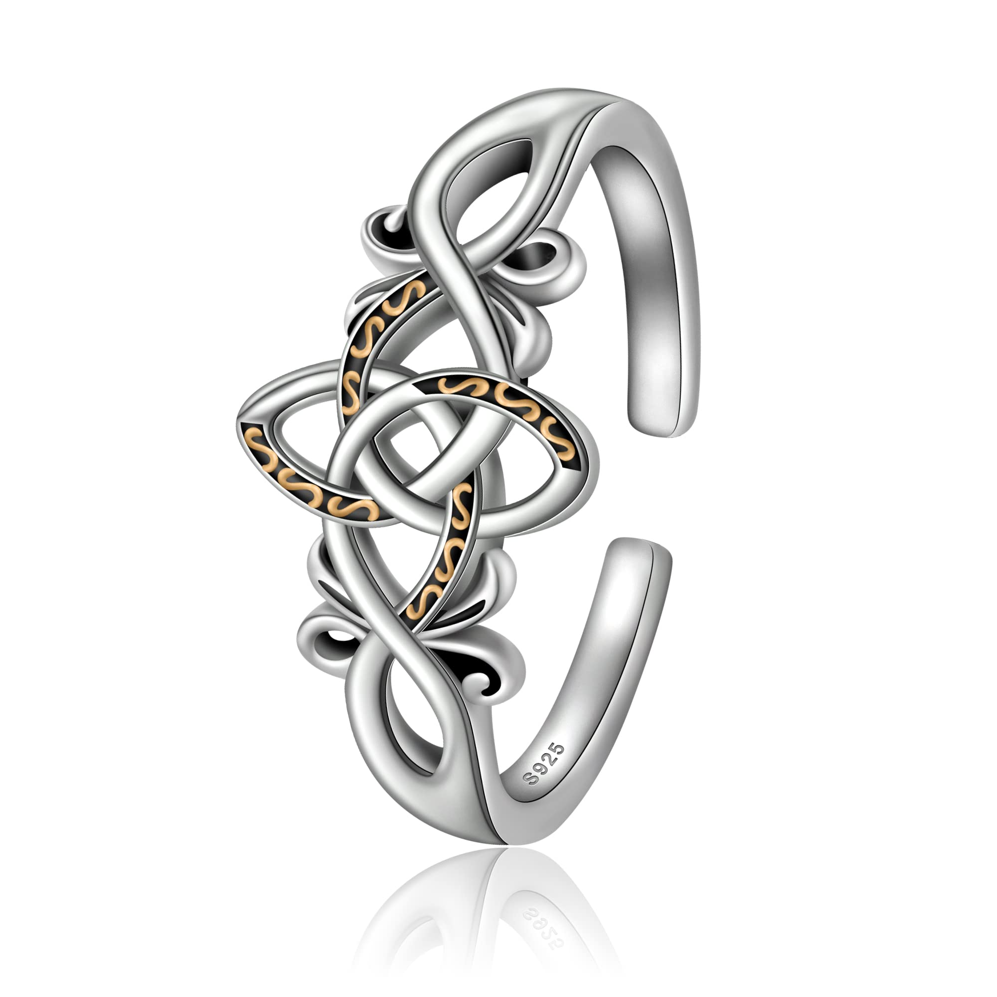 Celtic Knot Ring for Women 925 Sterling Silver Irish Open Ring Criss Cross Knot Rings Promise Adjustable Ring Wedding Jewelry for Women