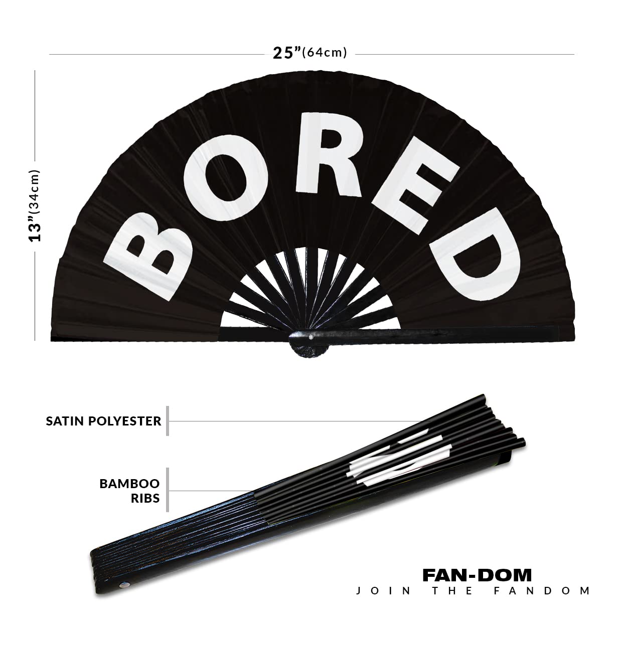 Bored Hand Fan Foldable Bamboo Circuit Hand Fan Funny Gag Slang Words Expressions Statement Gifts Festival Accessories Rave Handheld Circuit Event Fan Clack Fans (Black)