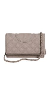 tory burch women's fleming matte chain wallet, gray heron, grey, one size