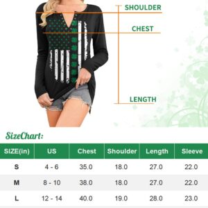 For G and PL St Patricks Day Graphic V-Neck Women's Outfits Casual Four Leaf Pullover Ireland Shirt Shamrock Flag M