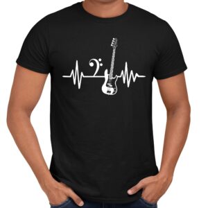 bass players tshirt funny bass guitar heartbeat bass clef music gift t-shirt for men women(black - xl)