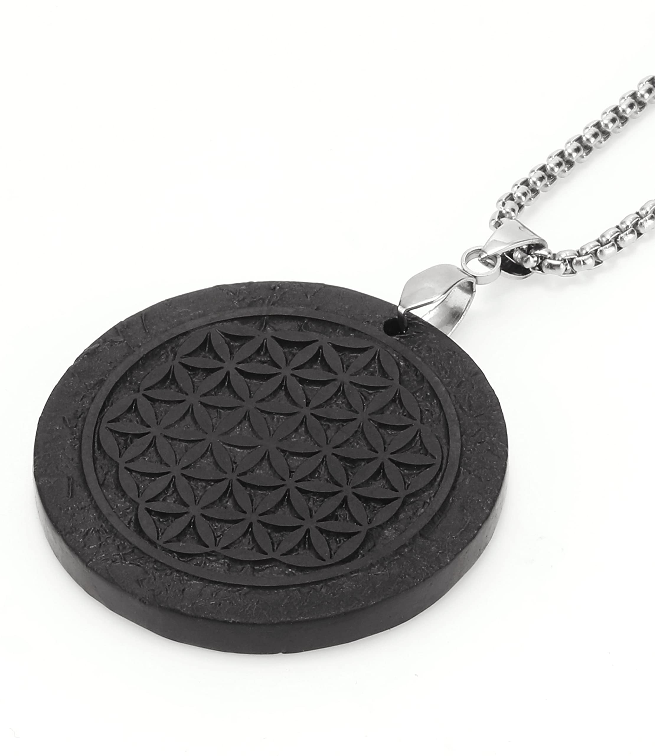 SZFMSWE Shungite necklace flower of life shungite stone pendant necklace