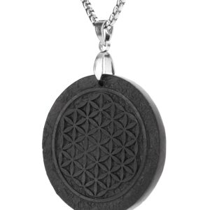 SZFMSWE Shungite necklace flower of life shungite stone pendant necklace