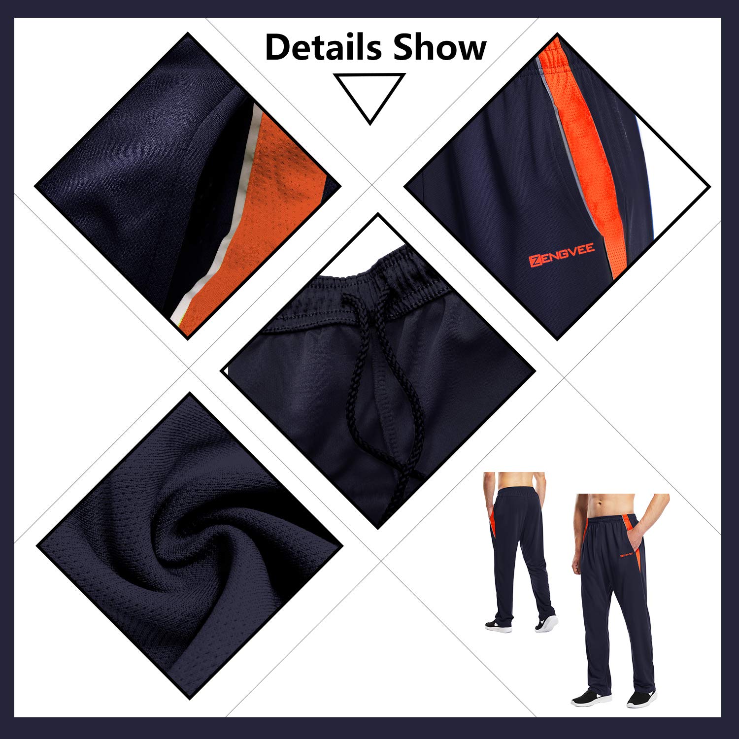 ZENGVEE 3 Pack Baggy Sweatpants for Men with Zipper Pockets Open Bottom, Quick Dry Mens Yoga Pants Lightweight Athletic Joggers for Workout, Gym, Black Running Trousers (0430 Red Blue Navy 3 Pcs XXL)