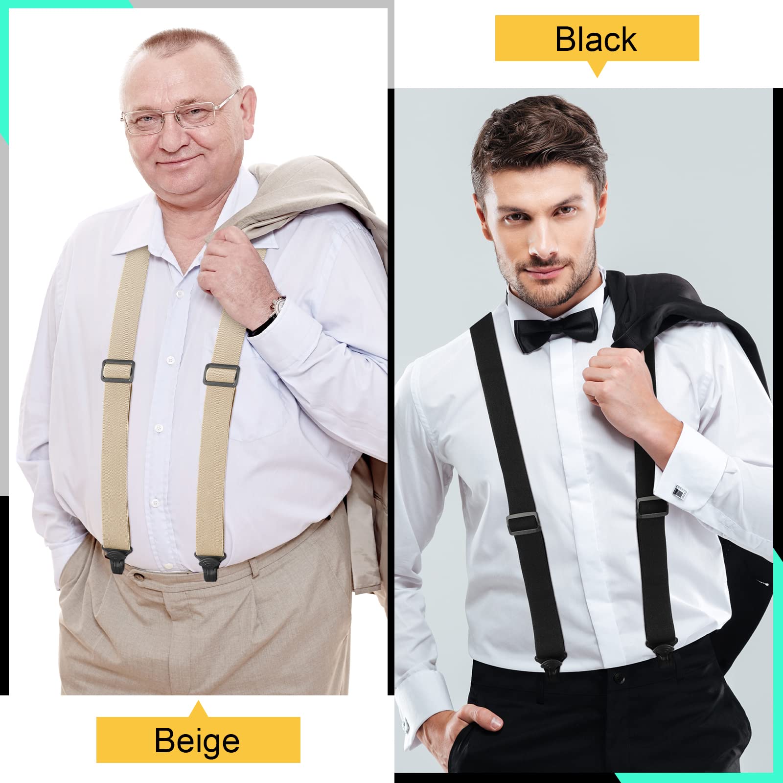 Janmercy 2 Pcs Suspenders for Men Under Clothing Hidden Airport Friendly Suspenders with Plastic Clip(Black, Khaki)