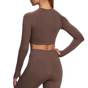 Aoxjox Long Sleeve Crop Tops for Women Vital New Workout Seamless Crop T Shirt Top (Vital New Fudge Coffee, X-Large)