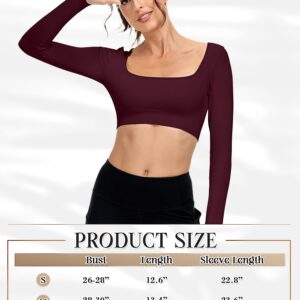 3 Pack Ribbed Seamless Long Sleeve Crop Tops Square Neck Cropped Top Set for Women Workout Gym Yoga (Black, Reddish Brown, Beige, Large)