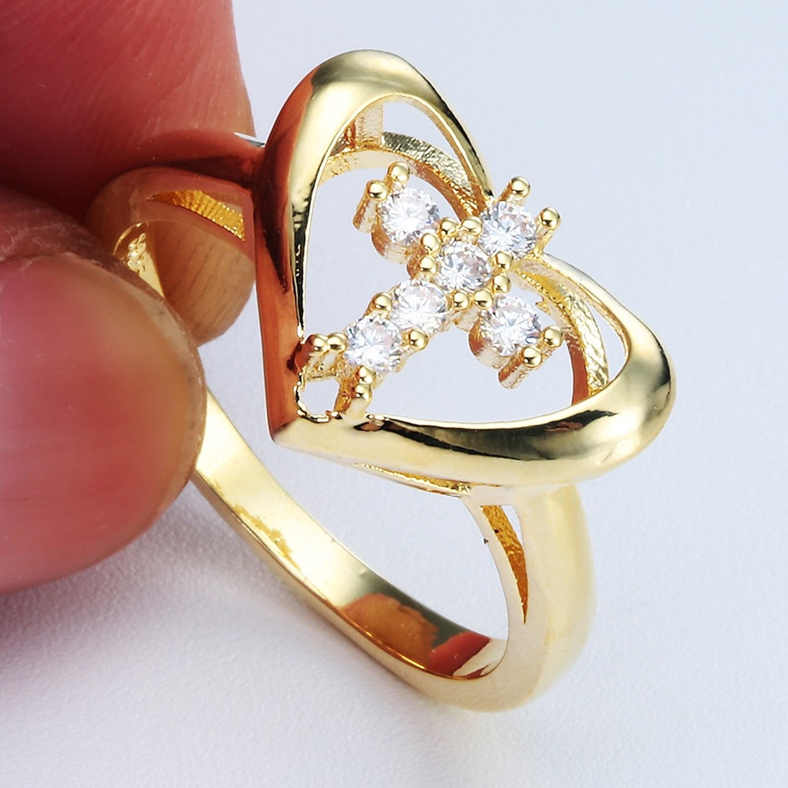 Skcess Her Engagement Ring, Women Gold Rings Hollow Out Heart Cross Size 8 Valentine's Day Ring Gift