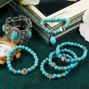 LETAJOY Turquoise Bracelet for Women,Healing Crystal Stone Stretch Round Bead Bracelets for Women Men Jewelry (Crosses)