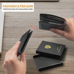 GSOIAX Slim Leather RFID Bifold Wallet for Men with Money Clip and 12 Credit Card Holders - Minimalist Front Pocket Wallet with ID Window, Cool Groove Design (Carbon Black)