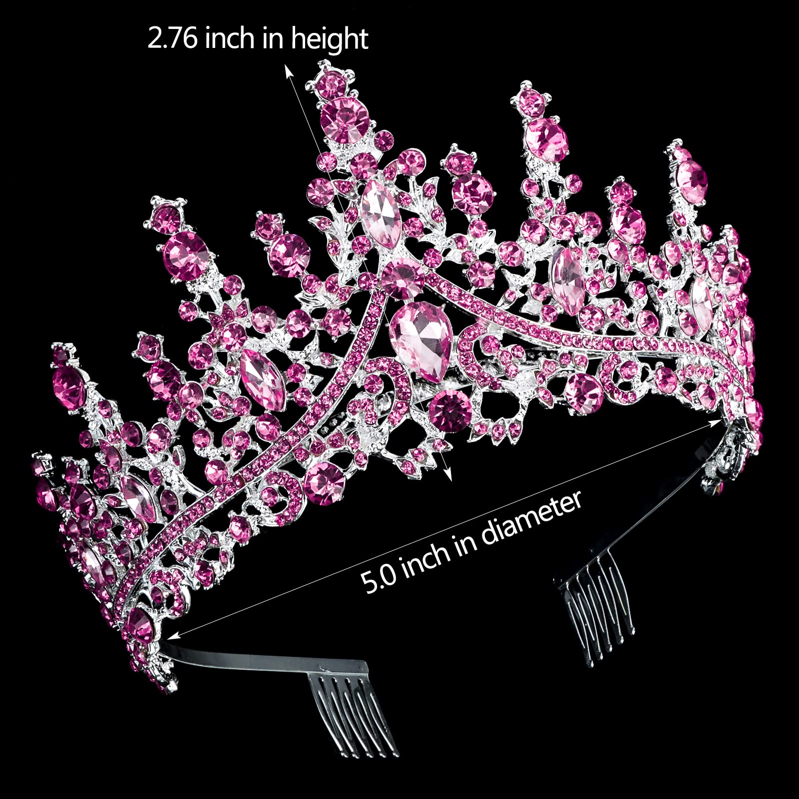 TOBATOBA Pink Crown Pink Tiara, Pink Crystal Tiaras and Crowns for Women, Wedding Tiara for Bride Princess Tiara, Royal Queen Crown Quinceanera Headpieces for Birthday Prom Pageant Halloween Cosplay