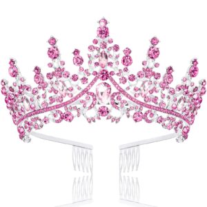 TOBATOBA Pink Crown Pink Tiara, Pink Crystal Tiaras and Crowns for Women, Wedding Tiara for Bride Princess Tiara, Royal Queen Crown Quinceanera Headpieces for Birthday Prom Pageant Halloween Cosplay