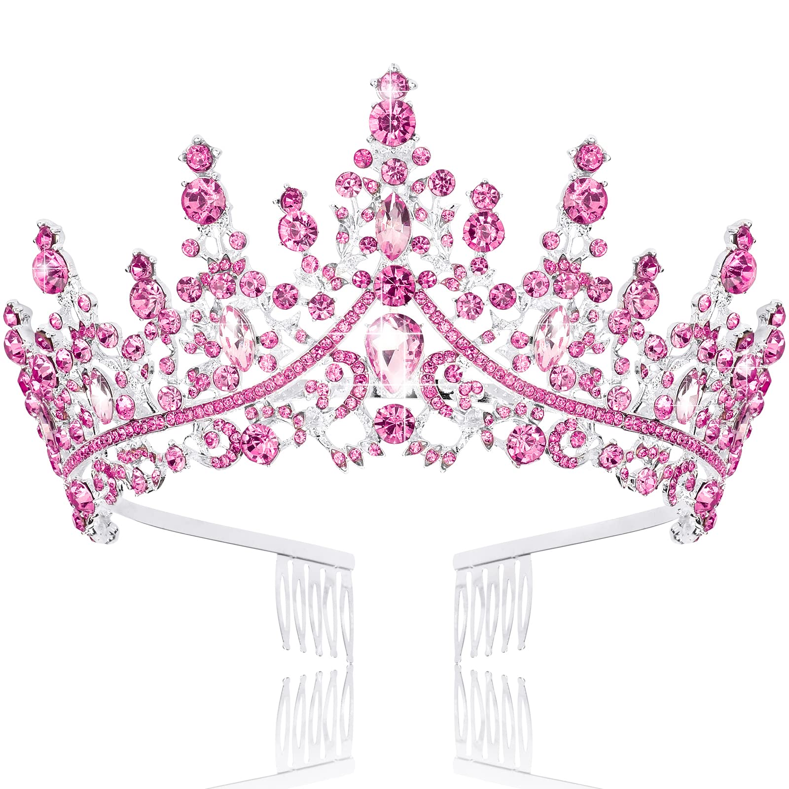 TOBATOBA Pink Crown Pink Tiara, Pink Crystal Tiaras and Crowns for Women, Wedding Tiara for Bride Princess Tiara, Royal Queen Crown Quinceanera Headpieces for Birthday Prom Pageant Halloween Cosplay