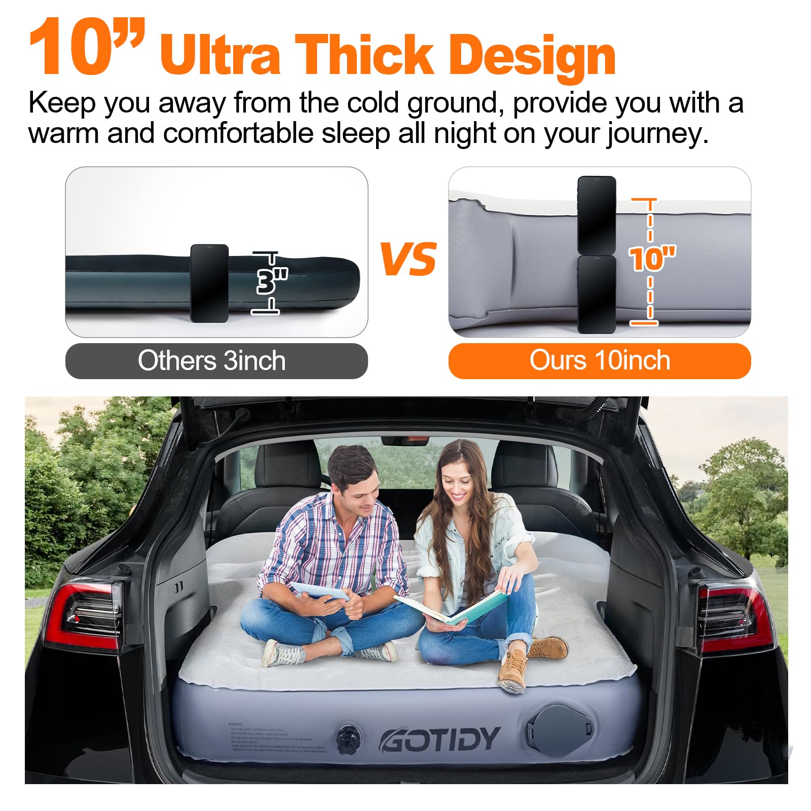 GOTIDY SUV Air Mattress Car Bed Camping, Inflatable Car Air Mattress for Jeep Cherokee Compass Grand Cherokee Liberty Renegade Toyota 4runner Air Mattress with Built in Pump