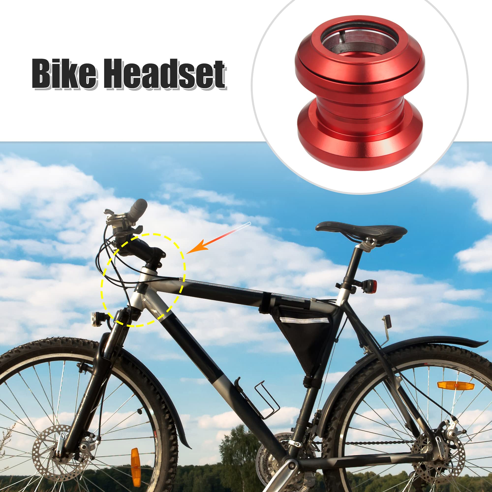 X AUTOHAUX 29.6mm Threadless Bicycle Headset Combo Bike Threadless External Headset Sealed Cartridge Bearings MTB Road Bike Headset Bicycle Headset Red