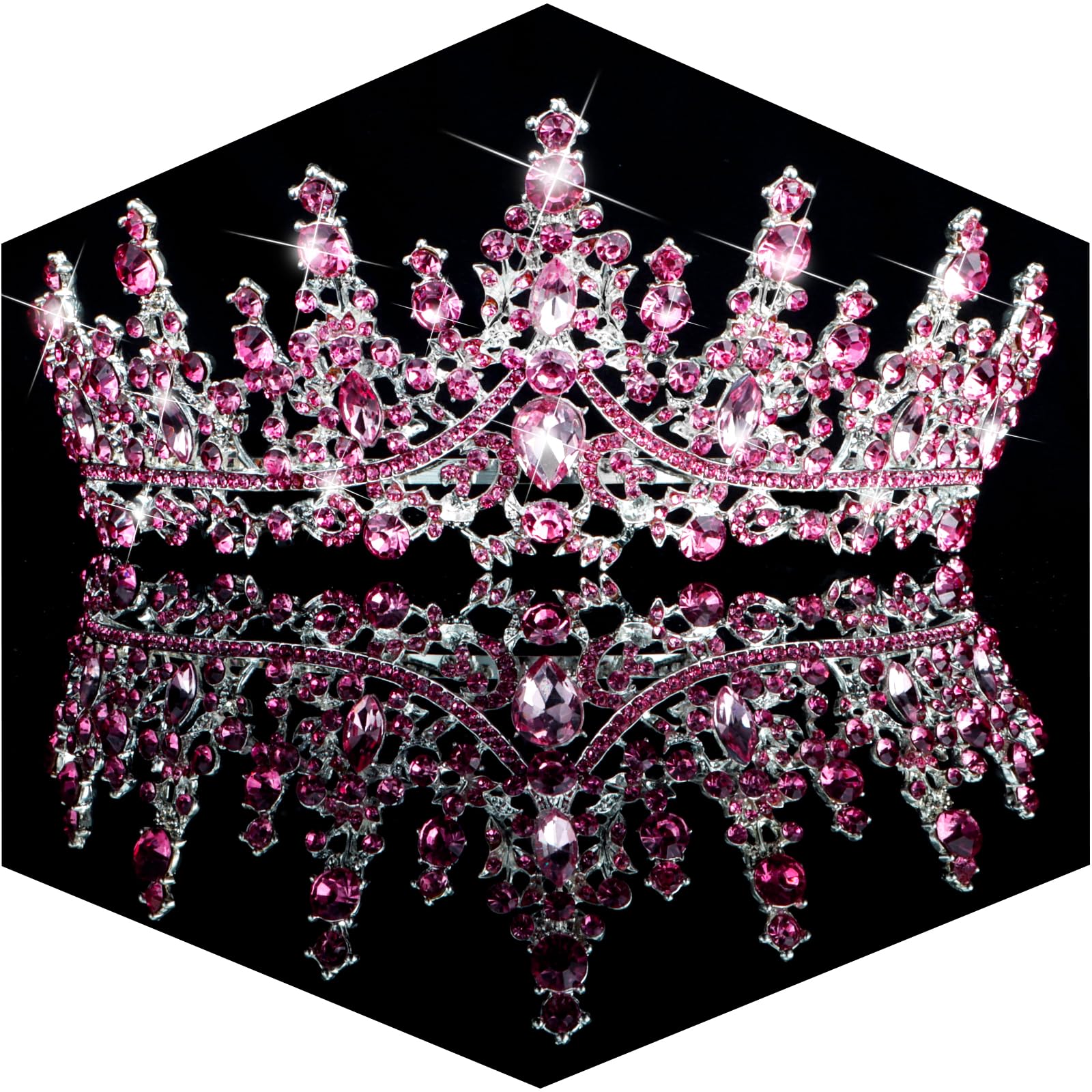 TOBATOBA Pink Crown Pink Tiara, Pink Crystal Tiaras and Crowns for Women, Wedding Tiara for Bride Princess Tiara, Royal Queen Crown Quinceanera Headpieces for Birthday Prom Pageant Halloween Cosplay