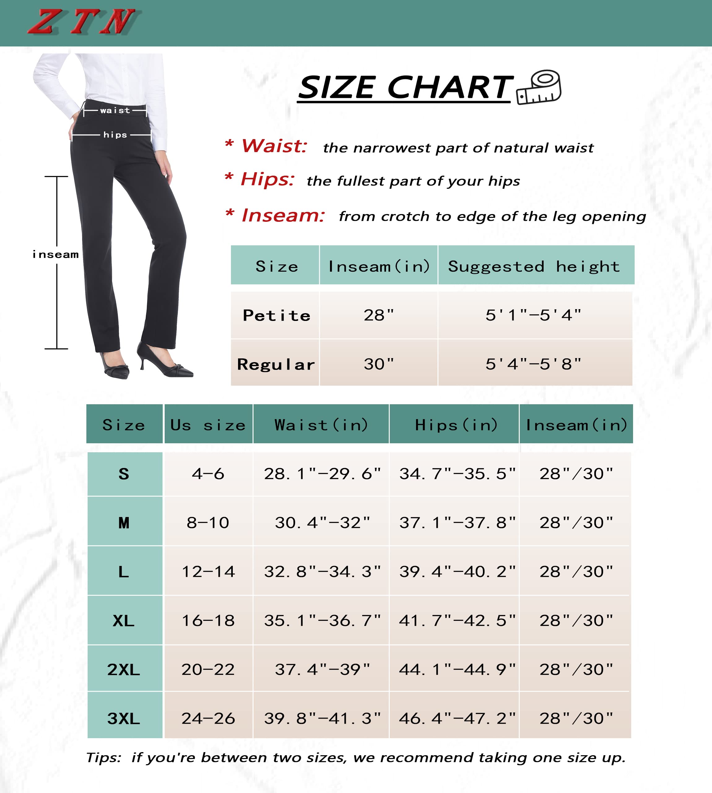 ZTN Women's Yoga Dress Pants Pull On Straight Leg Slacks with Belt Loops Dressy Casual M Dark Grey