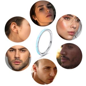 THUNARAZ 18G 16G Surgical Steel Nose Rings for Women CZ Opal Septum Hinged Clicker Segment Lip Rings Helix Cartilage Hoop Earring Rook Daith Seamless Body Piercing Rings 8mm 10mm