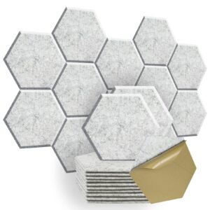 shjade self-adhesive acoustic panels, 12 pcs 12" x 10" x 0.4" sound absorbing panels, high density hexagon acoustical wall padding(silver grey)