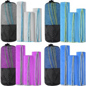 xinnun 4 set quick dry towel 3 size fast drying towel with 4 black mesh bag 12 pieces microfiber travel towels for beach camping hiking yoga swim sports backpacking