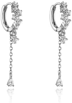 Huggie earrings Dangle Long Size Elegant Precious earrings chain CZ Cubic Zirconia Hoop Drop & Dangle Earrings (