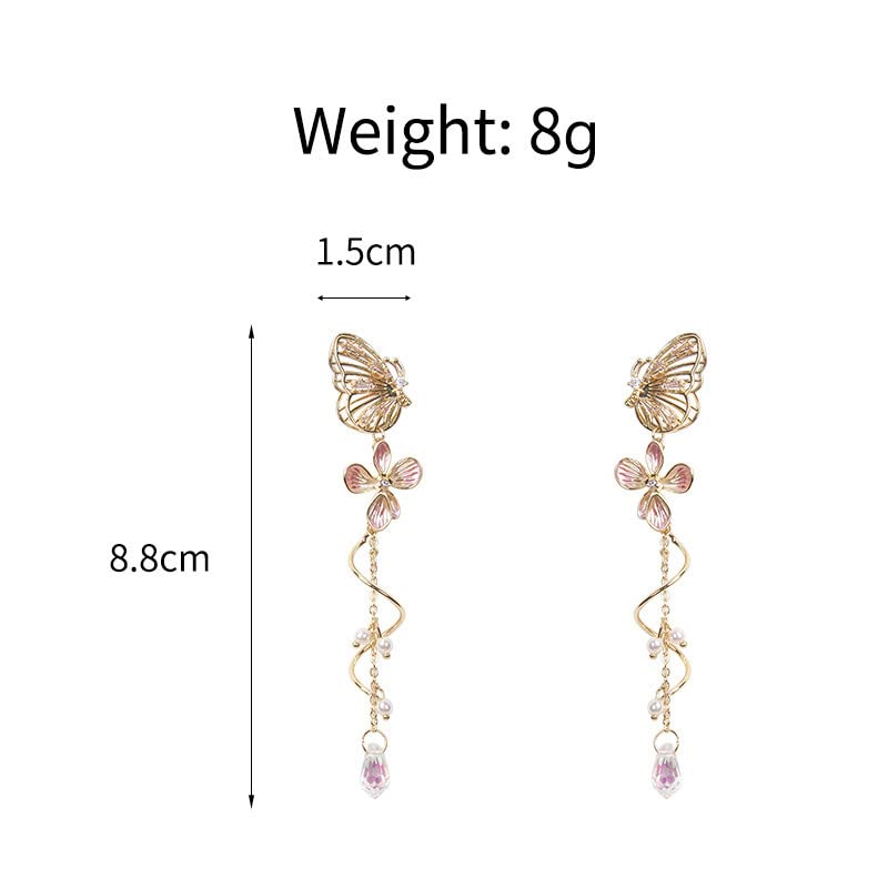 Pink Flower Sakura Leaf Earrings Fairy Sakura Flower Cat Statement Earrings Dainty Flower and Cat Earrings For Women(Butterflies and Flowers)