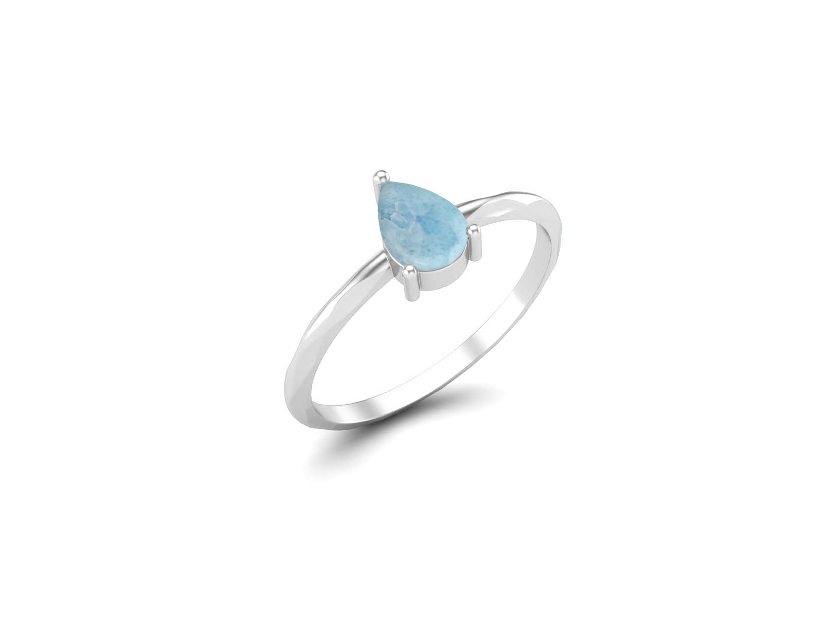 MOONEYE Natural Larimar 6x4mm Pear Shaped Solitaire Ring 925 Sterling Silver Women Wedding Anniversary Ring (Sterling Silver, 10)