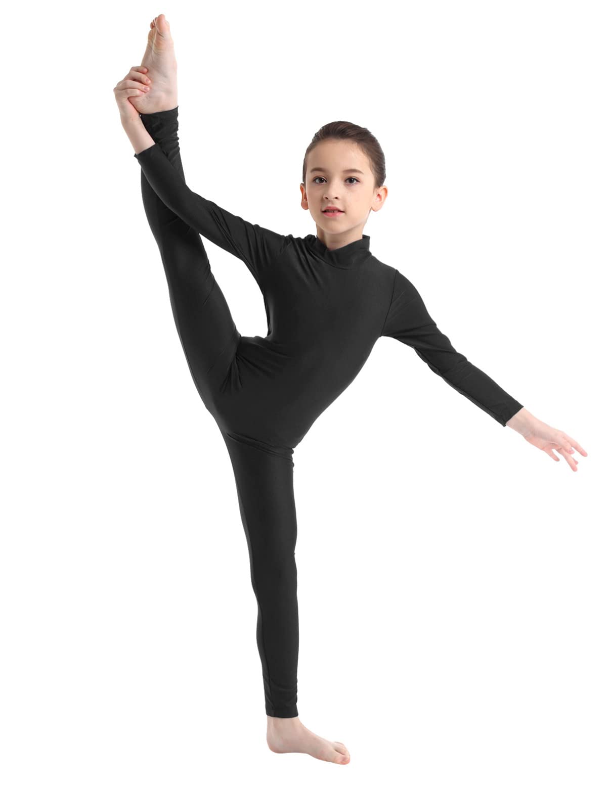 dPois Kids Girls Long Sleeves Full Length Unitards Ballet Dance Gymnastics Leotards One Piece Bodysuits Red 9-10 Years