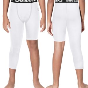 Dizoboee Youth Boys Compression Pants One Leg Short Leggings for Sports Kids Basketball Tights 2 Pack, White+Black (Left Short) XL