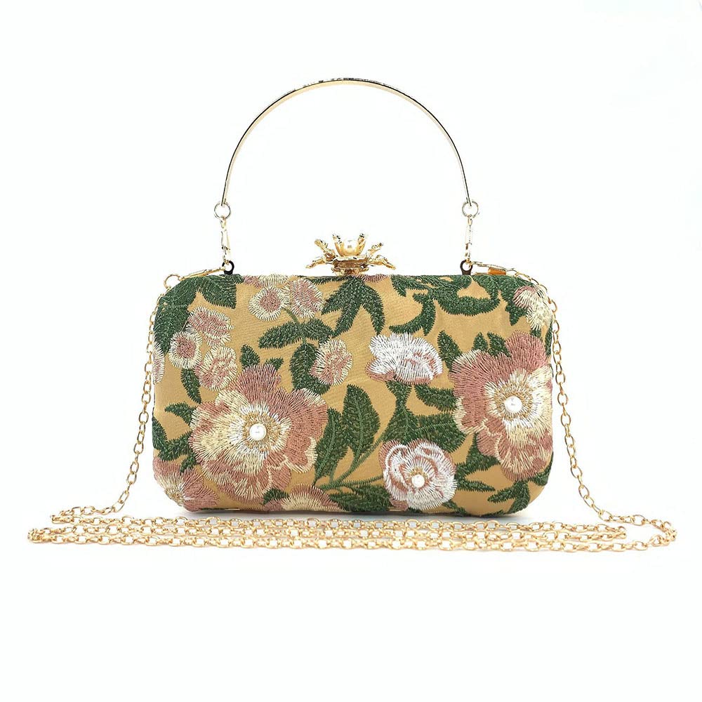 Colorful Embroidery Floral Clutch Evening Bags for Women 7.8'' Wedding Party Prom Cocktail Party Handbag