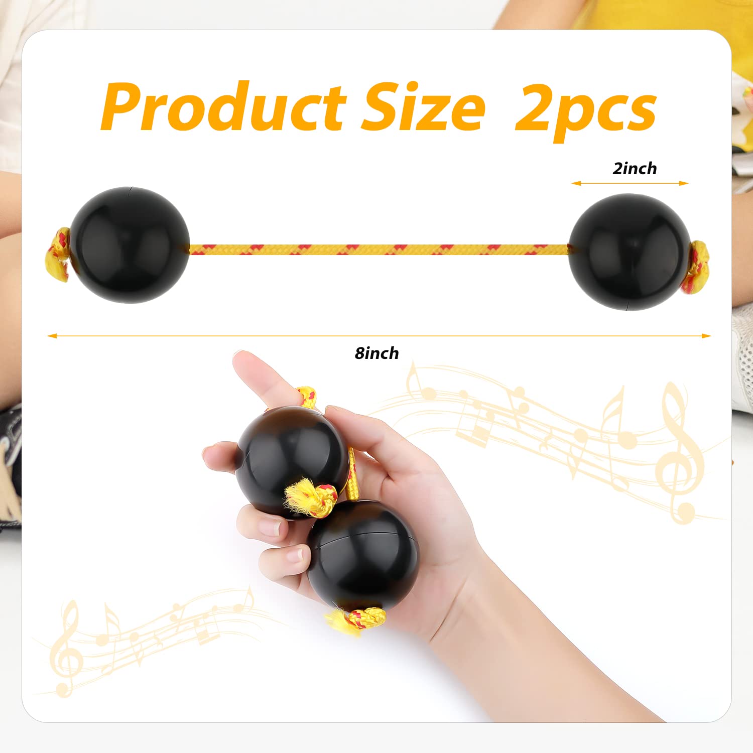 2 Pack Aslatuas Rhythmic Ball, Kashaka Shaker Instrument Classical African Shaker Rattle Hand Percussion for Kids Adults Beginners Parties Musical Classes (Black)