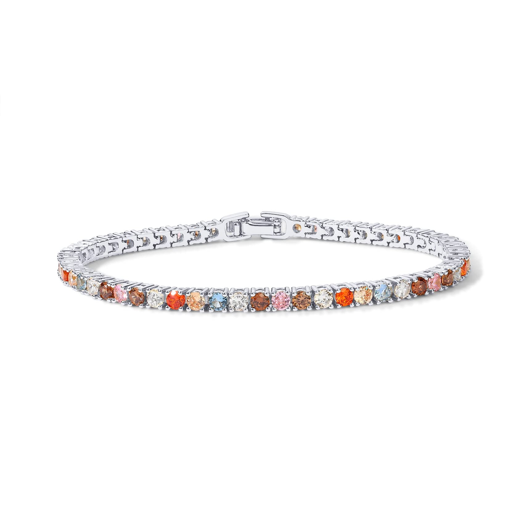 PAVOI 14K Gold Plated Brownish Multi Colored Cubic Zirconia Tennis Bracelet | White Gold Bracelets for Women | 7 Inches