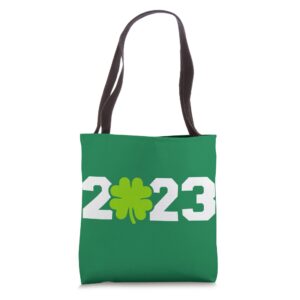 st. patrick's day 2023 with green shamrock clover tote bag