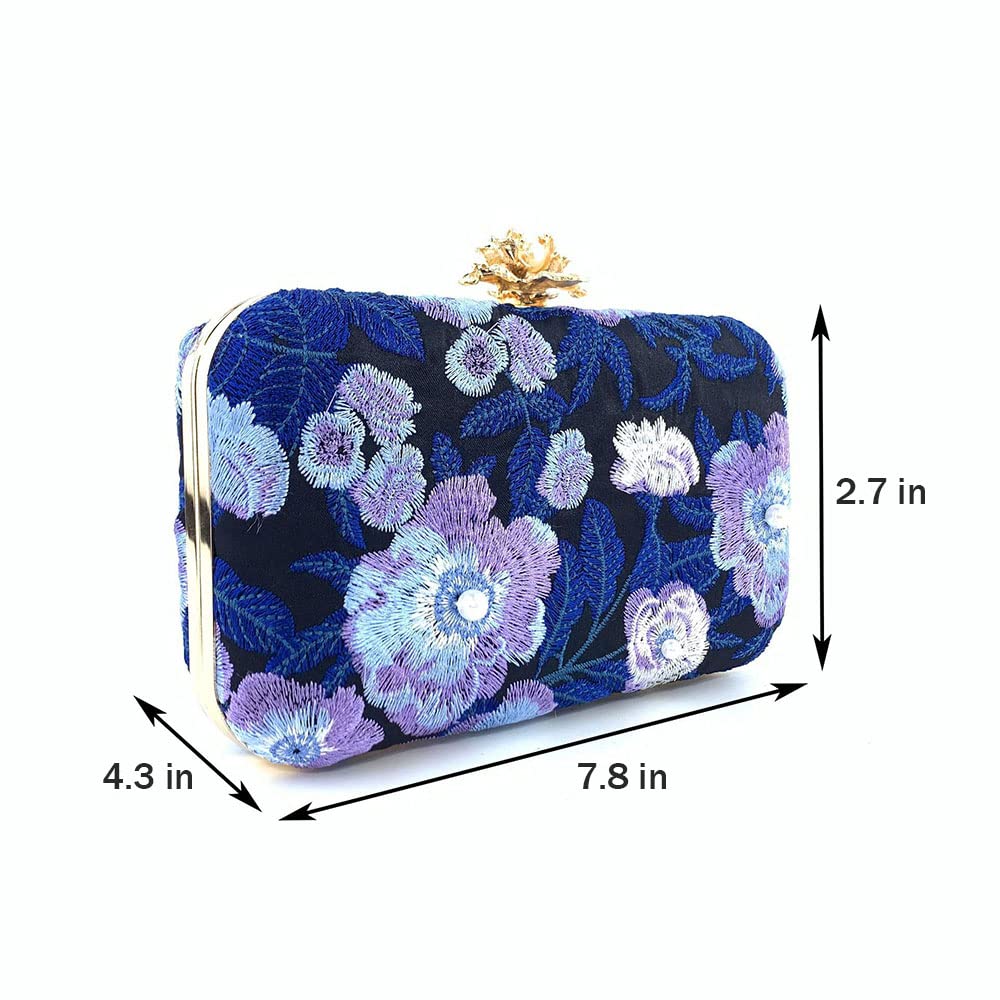 Colorful Embroidery Floral Clutch Evening Bags for Women 7.8'' Wedding Party Prom Cocktail Party Handbag