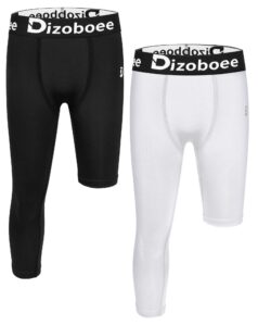 dizoboee youth boys compression pants one leg short leggings for sports kids basketball tights 2 pack, white+black (left short) xl