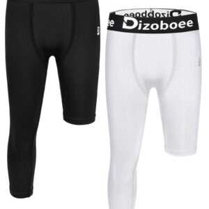 Dizoboee Youth Boys Compression Pants One Leg Short Leggings for Sports Kids Basketball Tights 2 Pack, White+Black (Left Short) XL