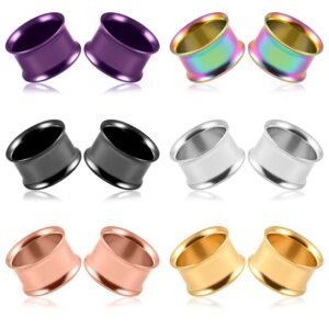 maxbott set of 12 pcs large double flare ear gauges 316 stainless steel hypoallergenic ear plugs tunnels for ears expander body jewelry (10mm(00g), 6 pair)